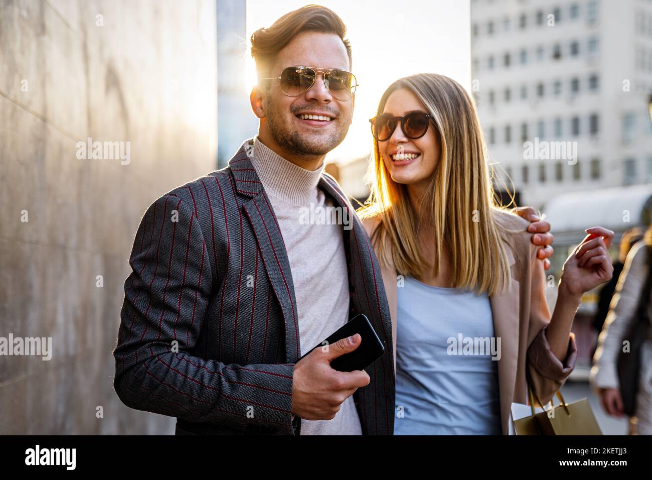 Young Successful Happy Couple Having Fun In The City Together People