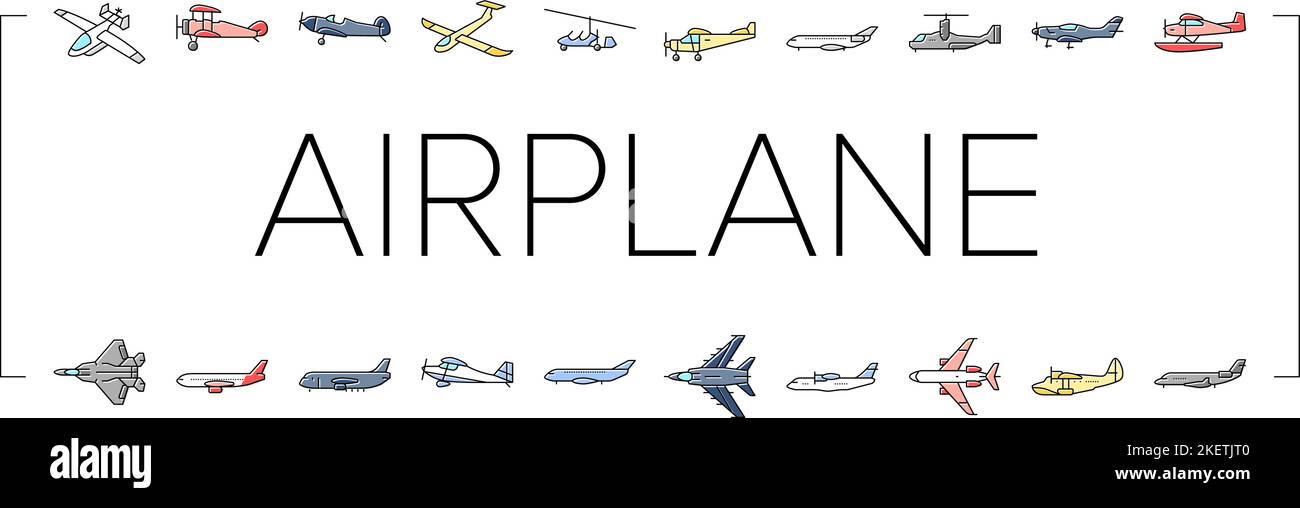 airplane aircraft plane travel icons set vector Stock Vector Image ...