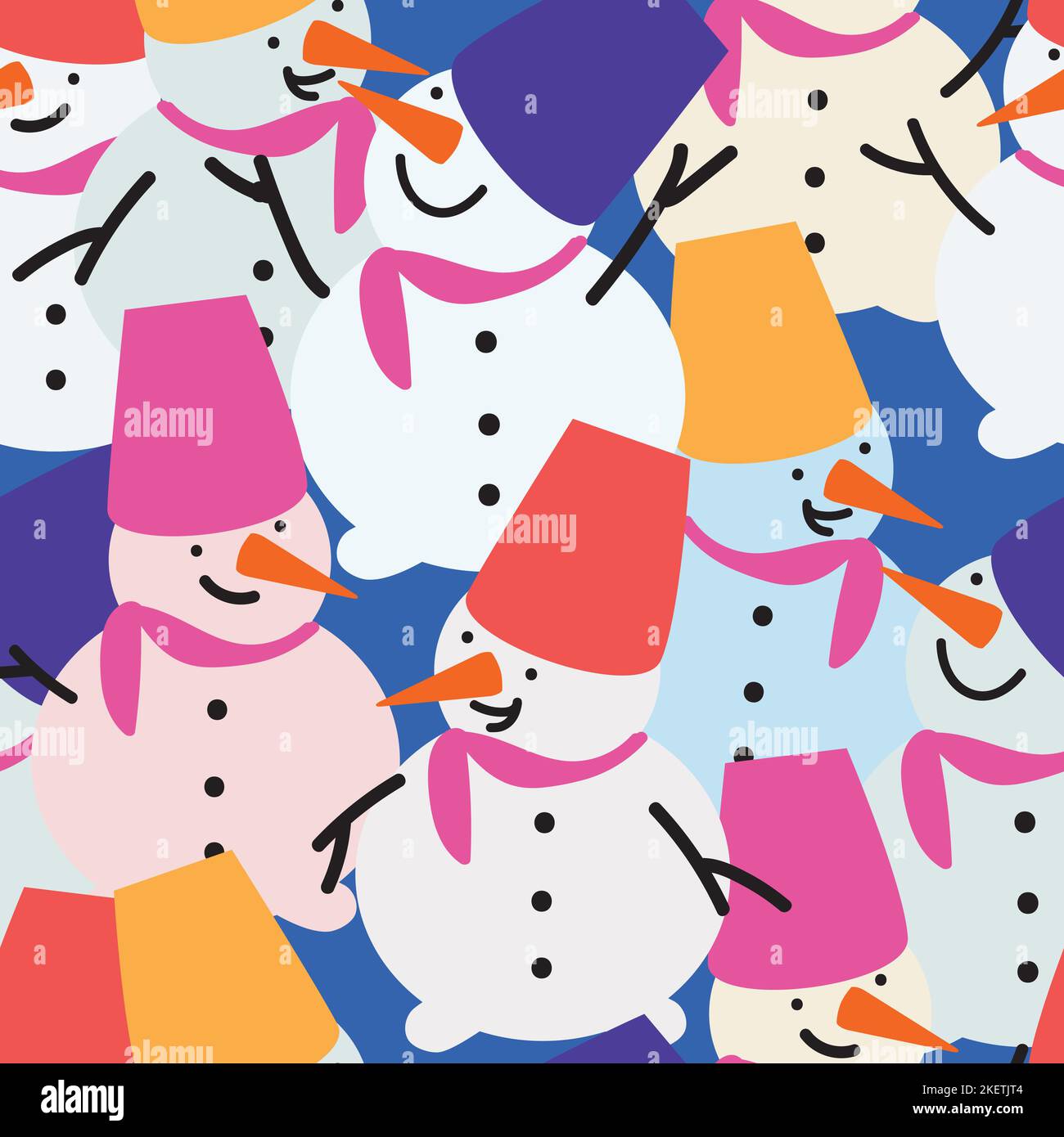 Large scale snowmen seamless pattern. Colourful Christmas background ...