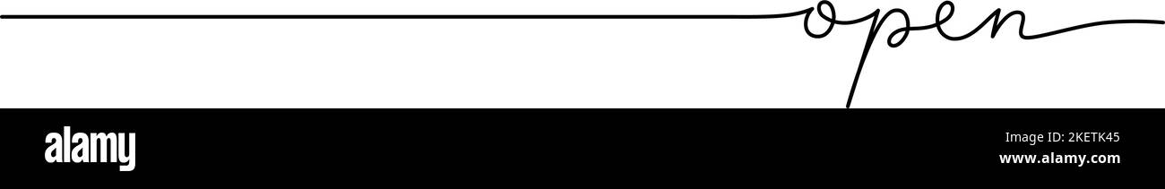 Open word - continuous one line with word. Minimalistic drawing of ...