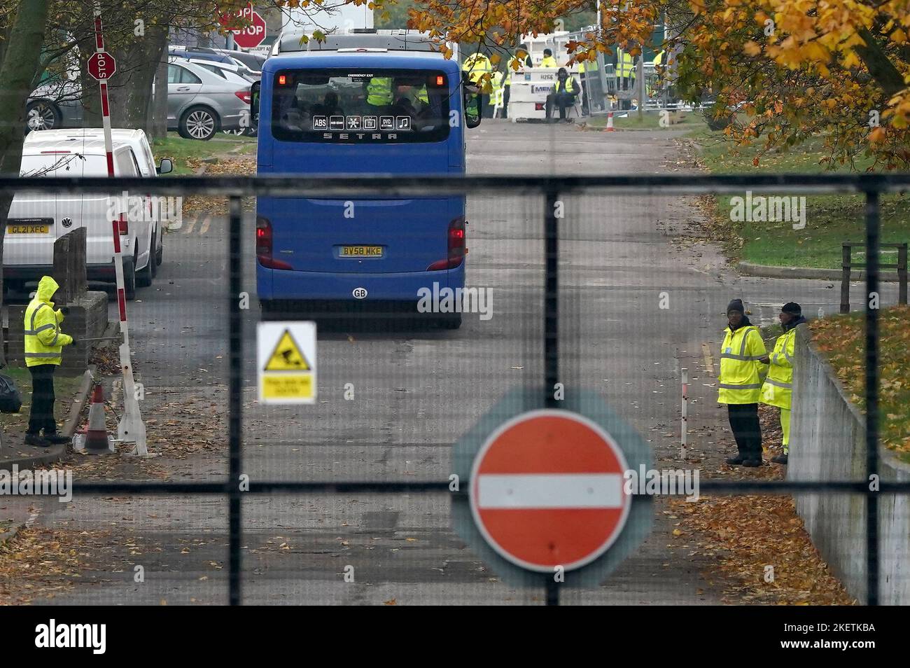 A coach carrying people thought to be migrants arrives at the Manston ...