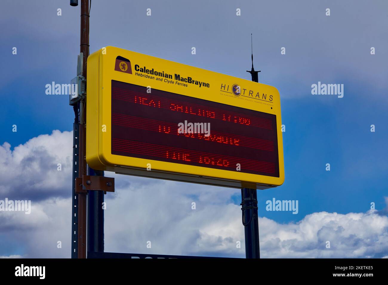 Digital timetable and sign for ferry between Tarbert and Portavadie ...