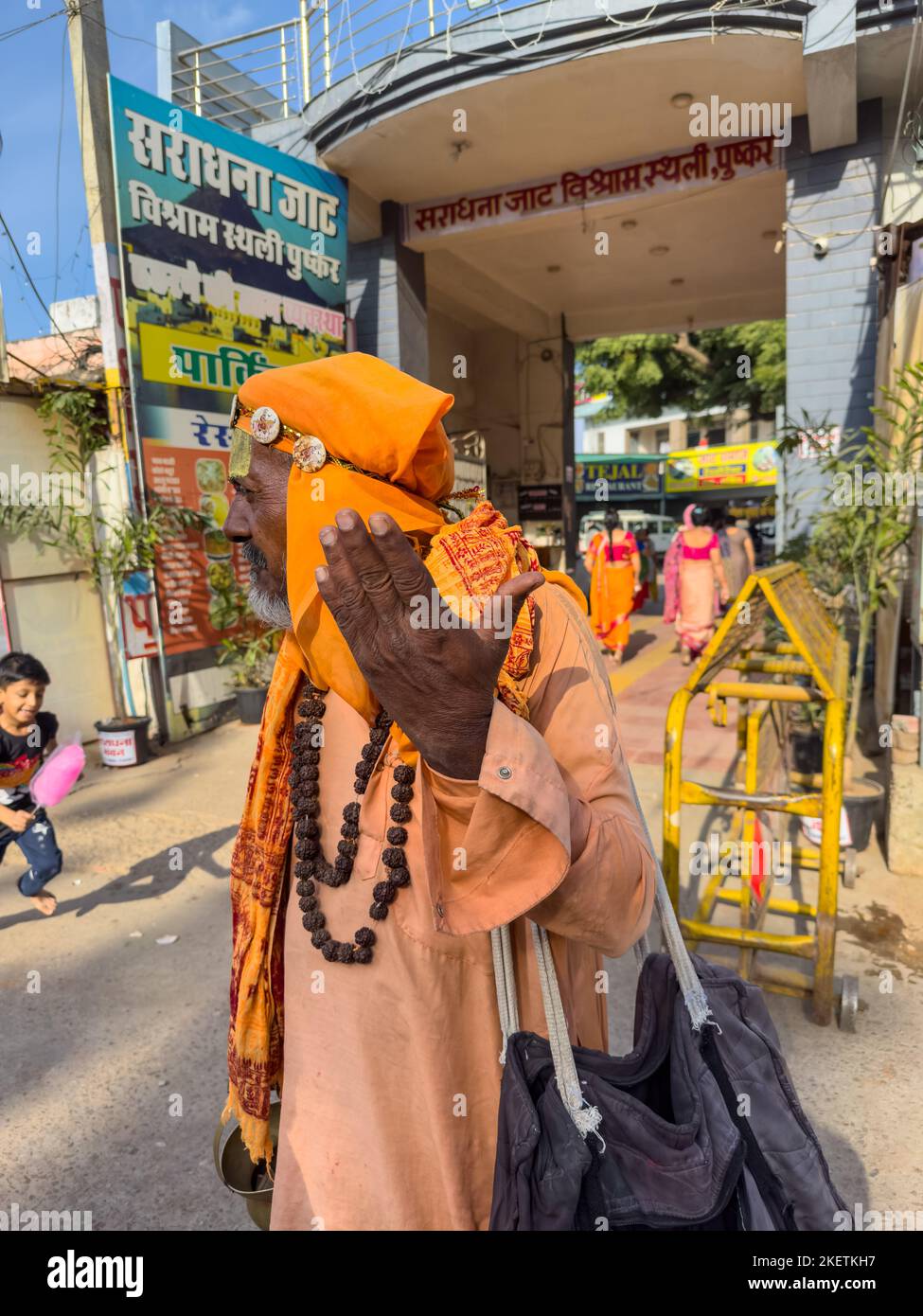 Pushkar, Rajasthan, India - November 2022: Portrait of an old sadhu ...