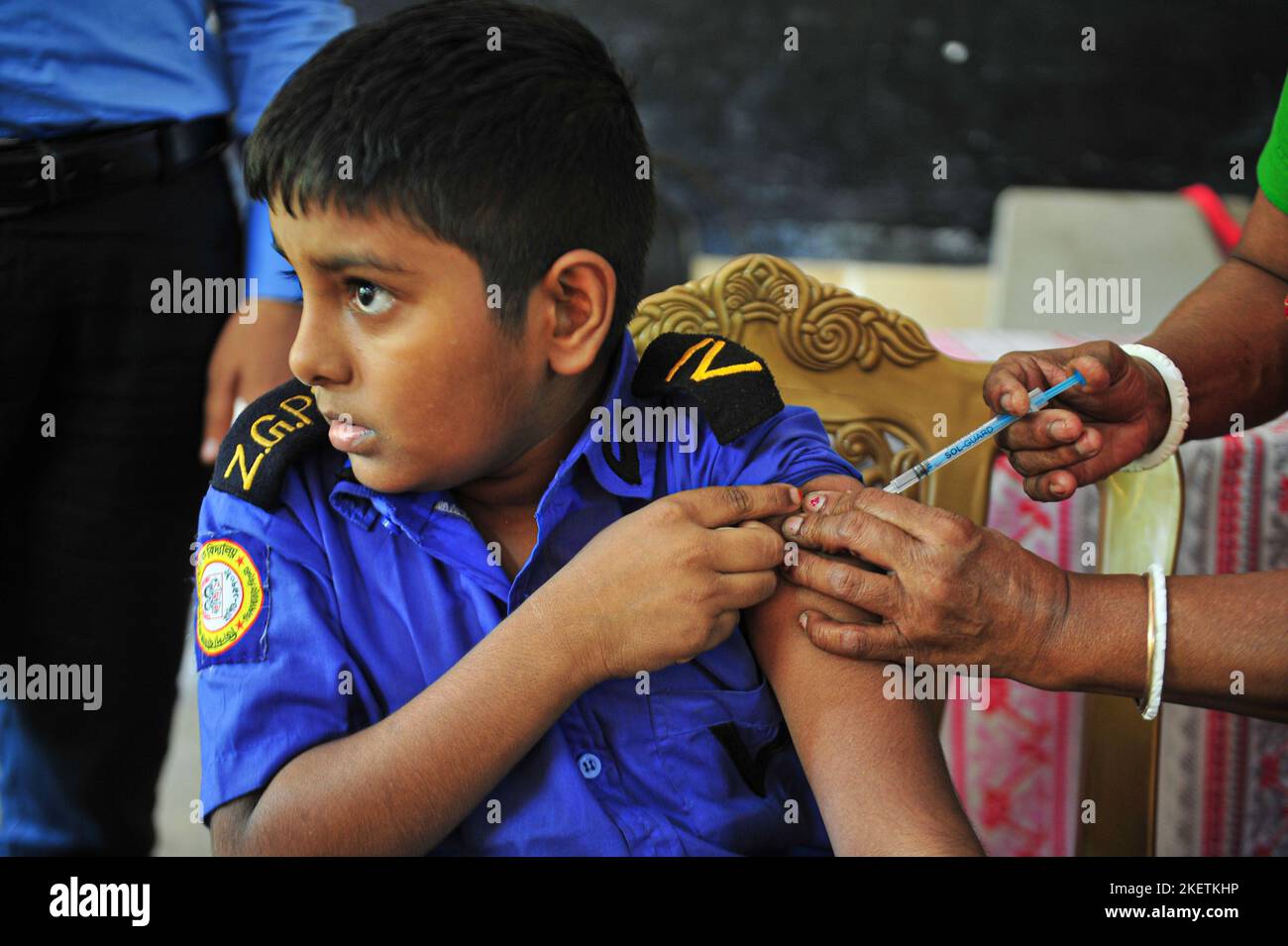 Non Exclusive: Nov 13 2022 Sylhet, Bangladesh: A child receives the ...