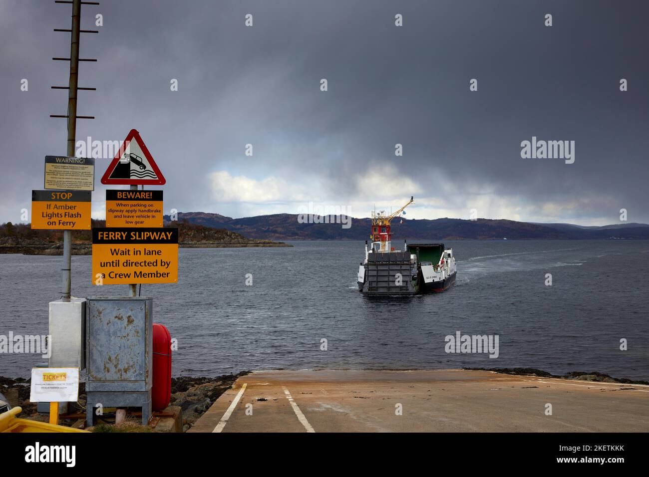 An overcast March afternoon, The Isle of Cumbrae ferry from Portavadie ...