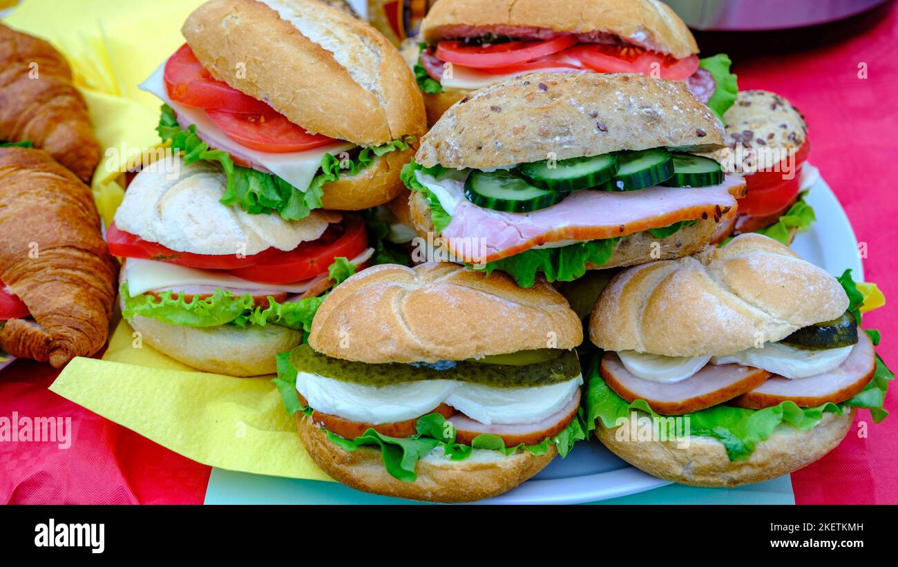 Lots of homemade burgers, fresh stuffing for cucumbers on a whole wheat ...