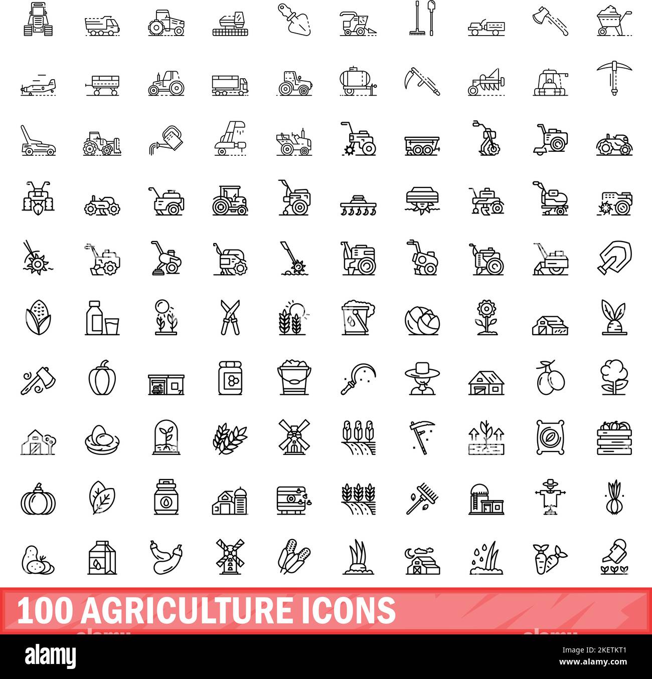 100 agriculture icons set. Outline illustration of 100 agriculture ...