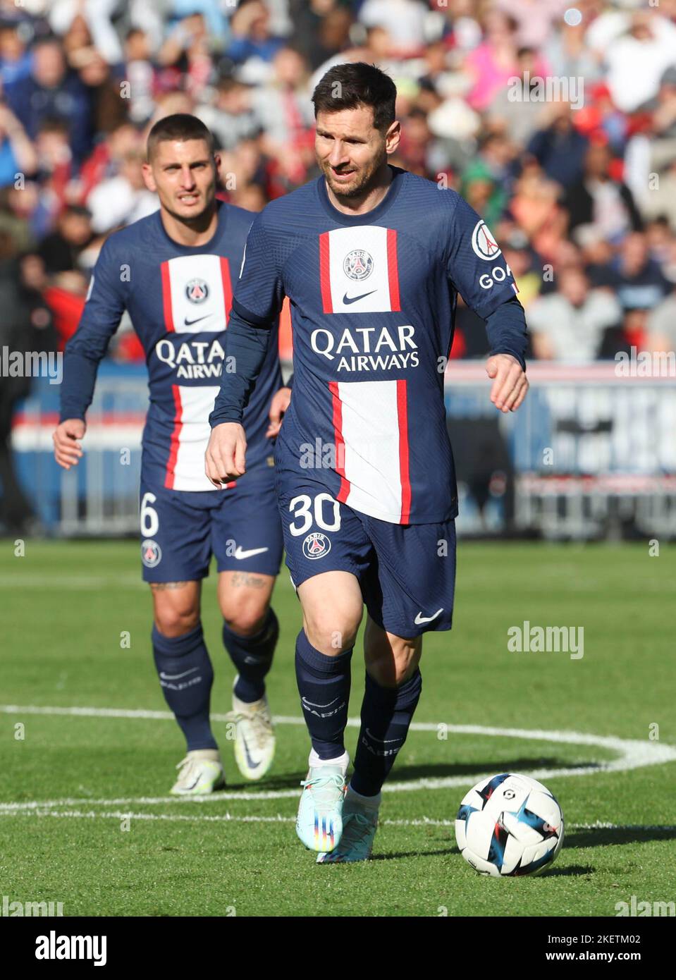Lionel Messi, Marco Verratti (left) of PSG during the French ...