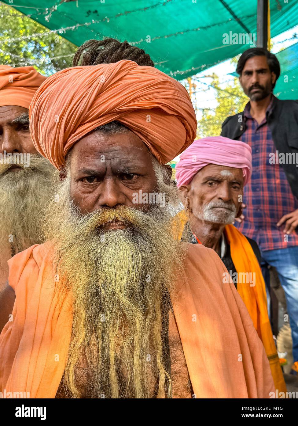Pushkar, Rajasthan, India - November 2022: Portrait of an old sadhu ...