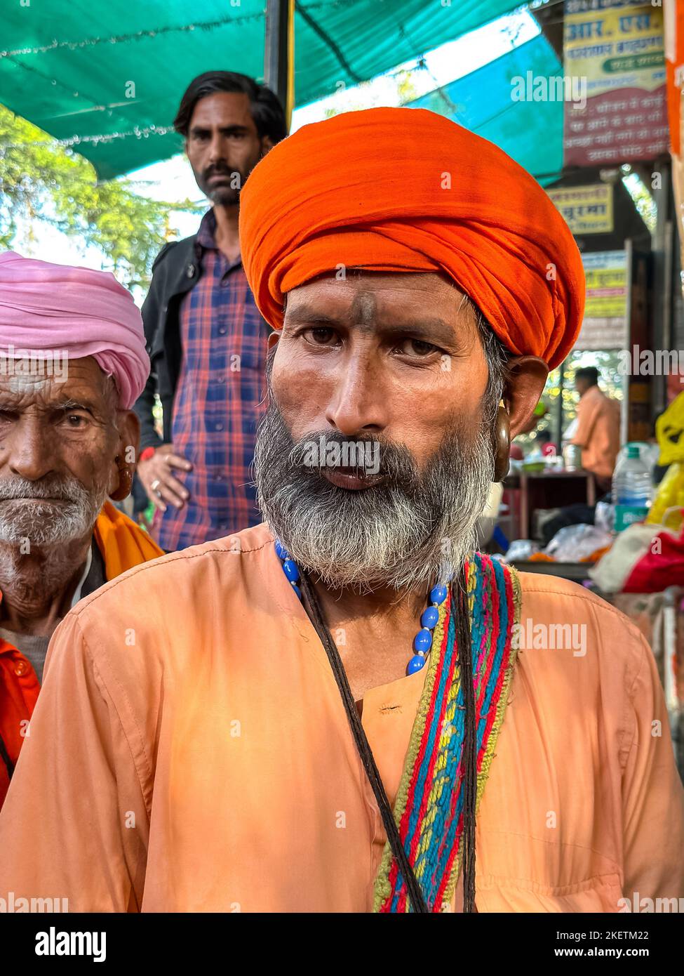 Pushkar, Rajasthan, India - November 2022: Portrait of an old sadhu ...