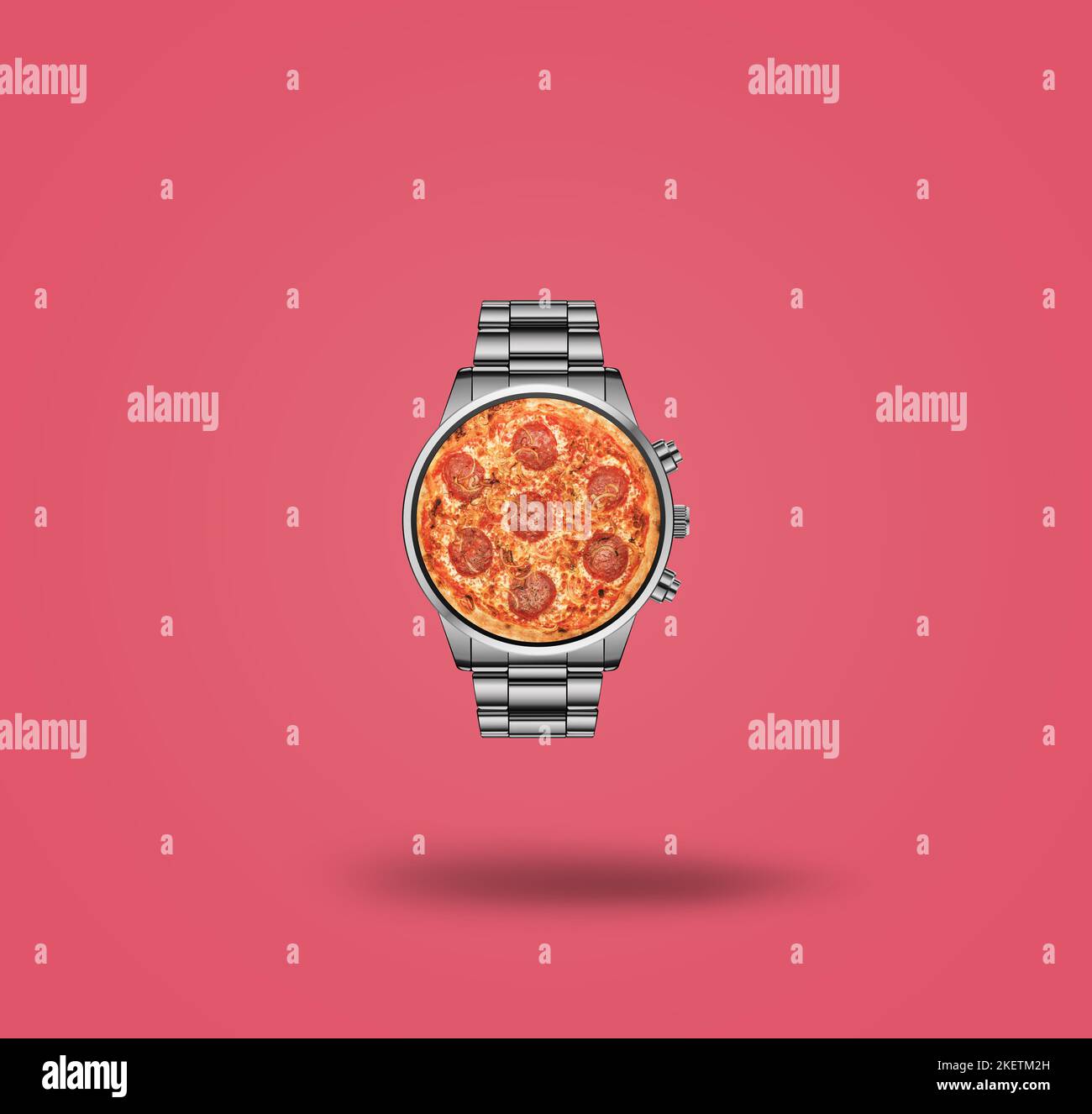 Contemporary art collage. Watch and pizza. Pizza time. Pizza day ...
