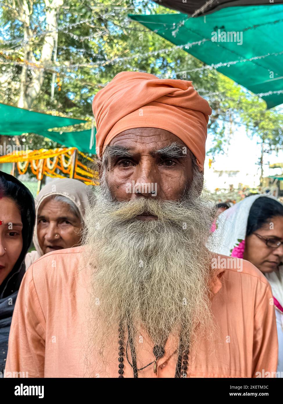 Pushkar, Rajasthan, India - November 2022: Portrait of an old sadhu ...