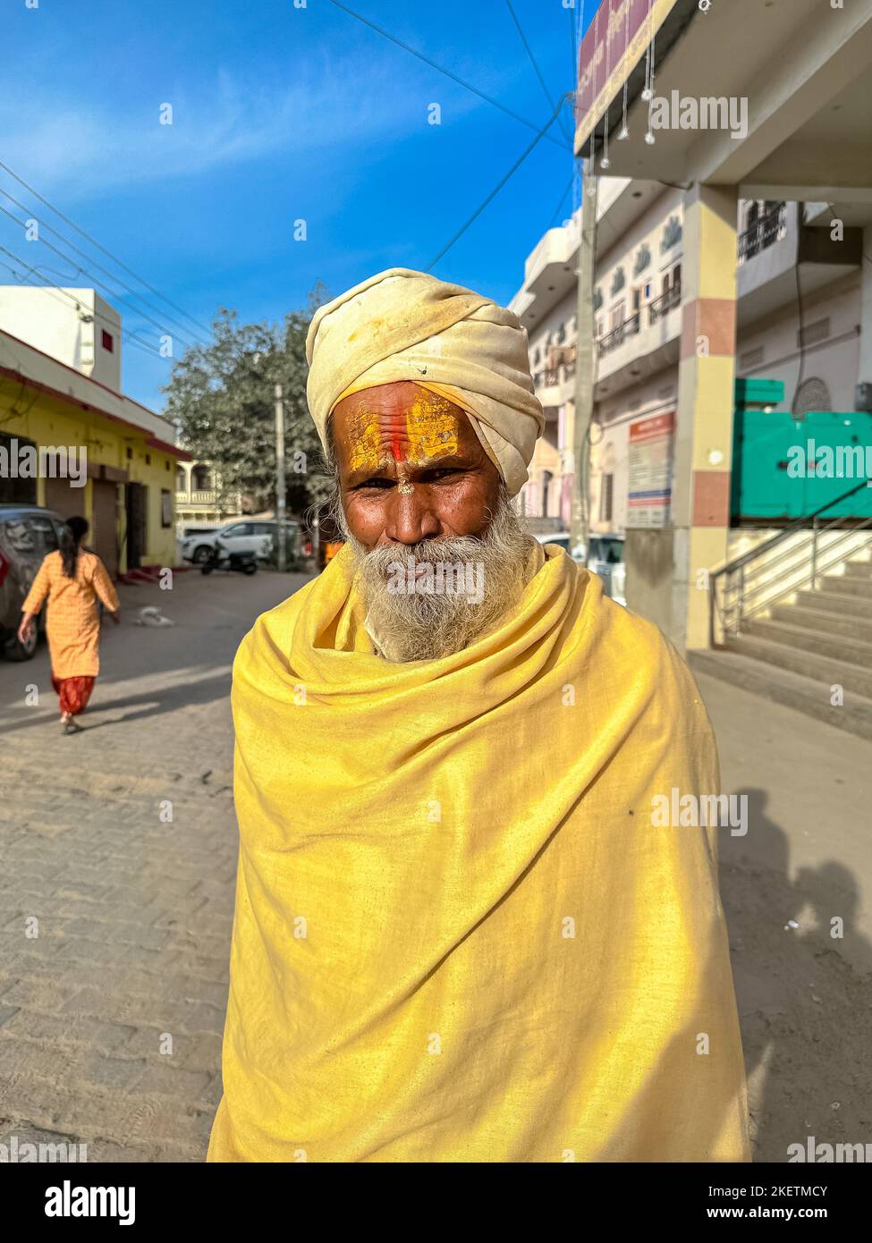 Pushkar, Rajasthan, India - November 2022: Portrait of an old sadhu ...