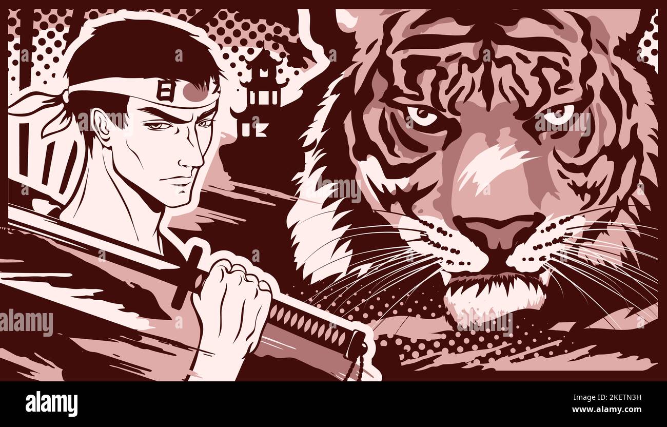 Samurai man and tiger in manga and anime style Stock Vector Image & Art ...