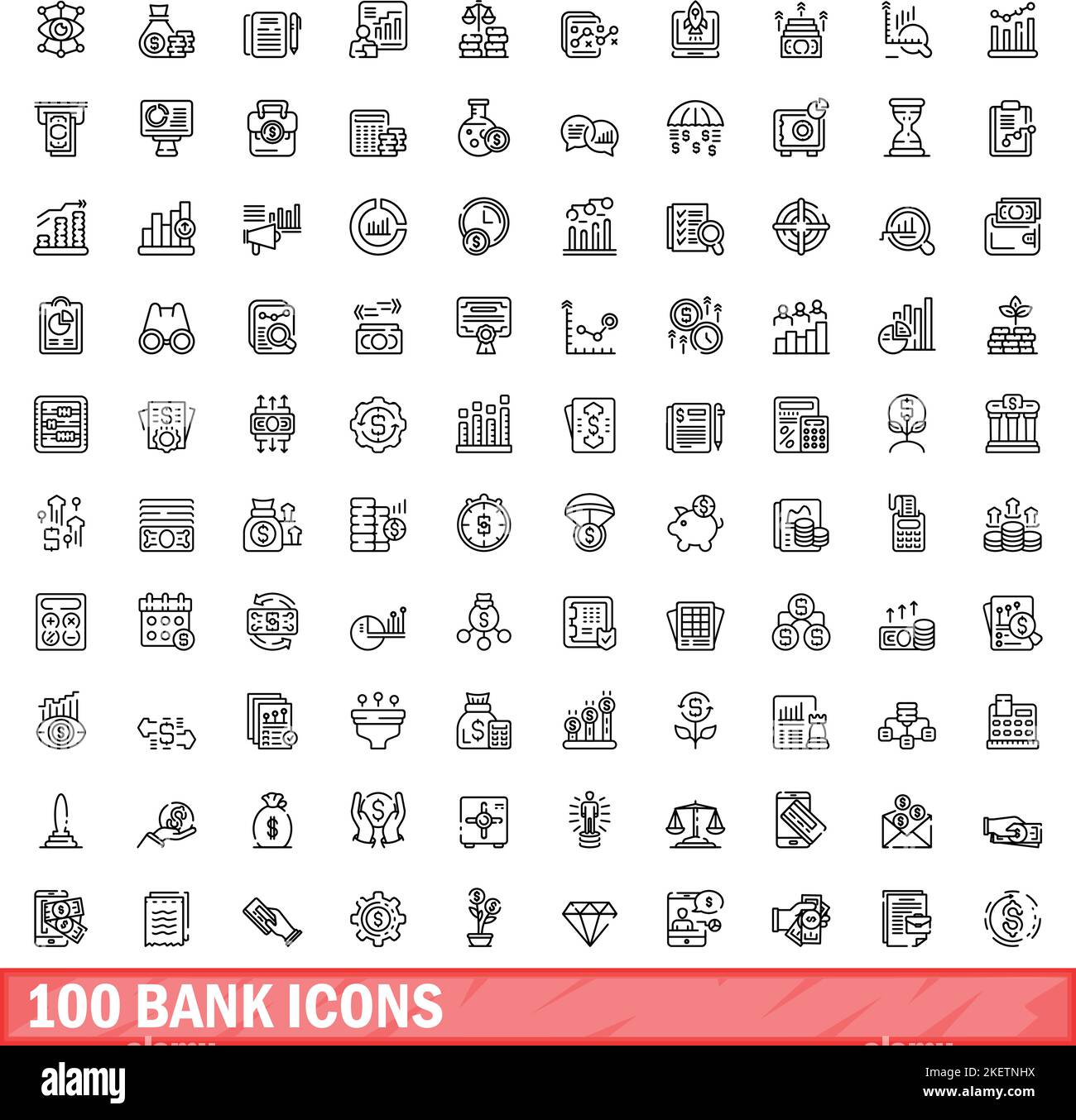 100 bank icons set. Outline illustration of 100 bank icons vector set ...