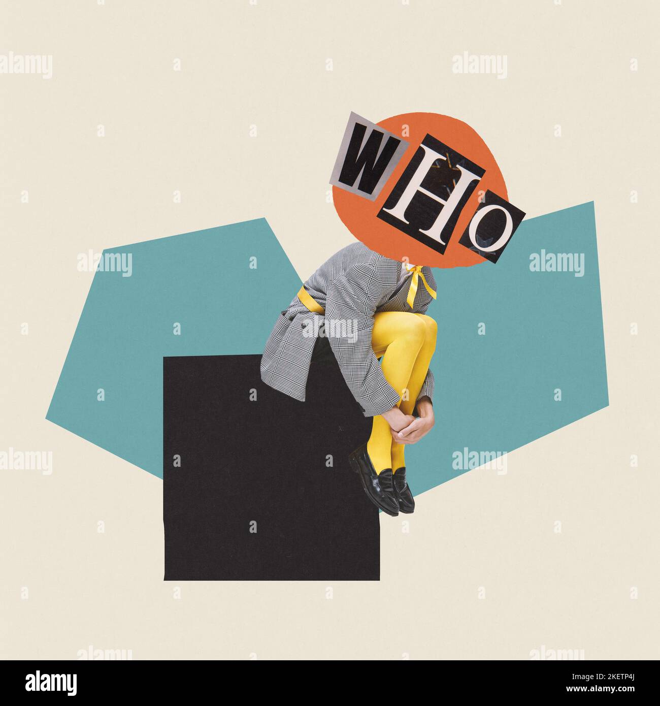 Contemporary art collage. Conceptual image. Man in yellow tights ...