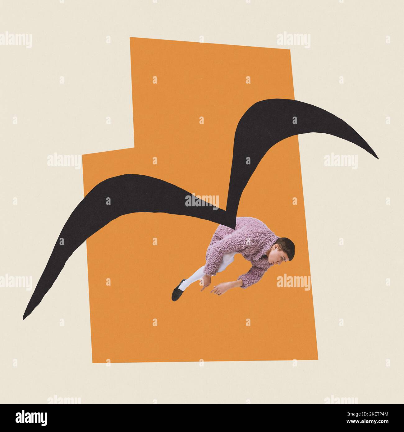 Contemporary art collage. Conceptual image. Young man in furry coat ...