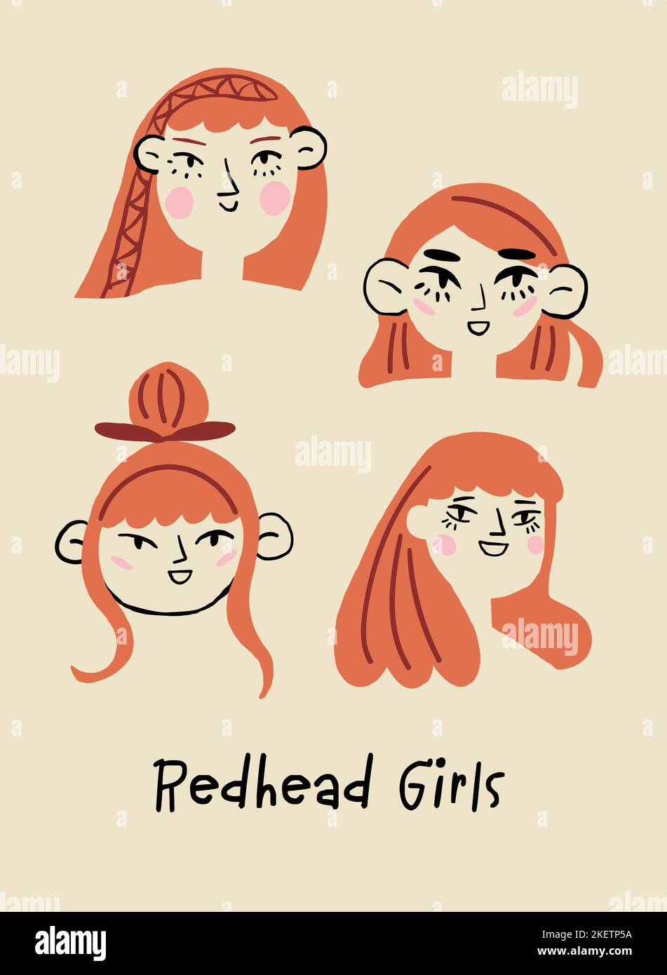 romantic girls with red hair. Romantic girls poster. Girls doodle ...