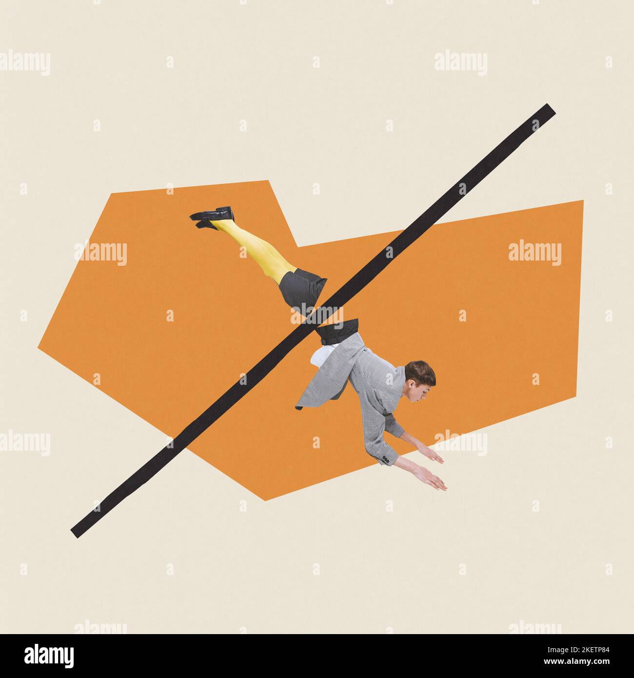 Contemporary art collage. Conceptual image. Young man divided into two ...