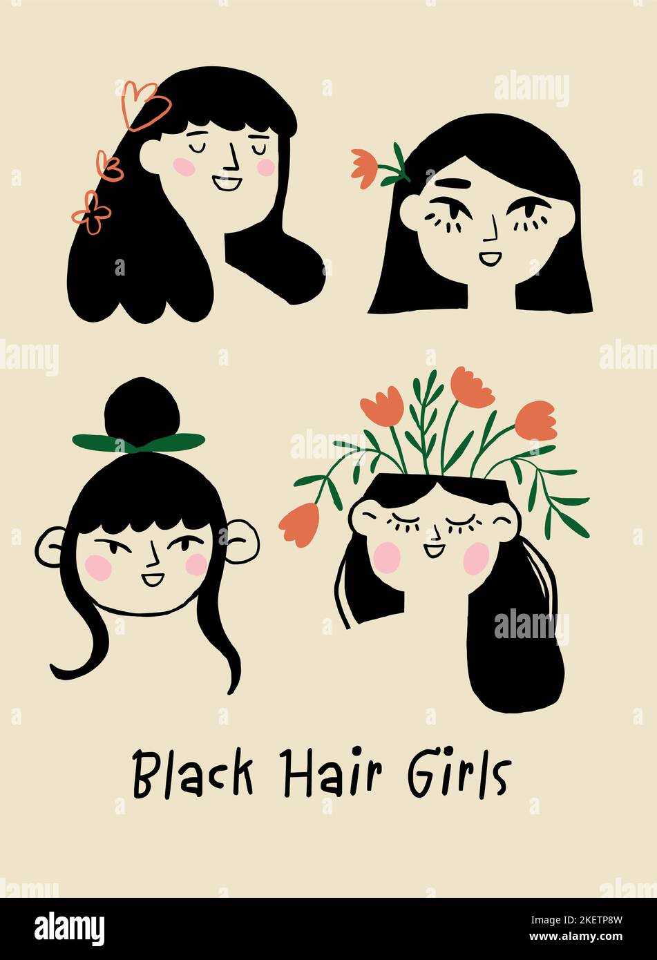 Romantic Girls With Black Hair Romantic Girls Poster Girls Doodle