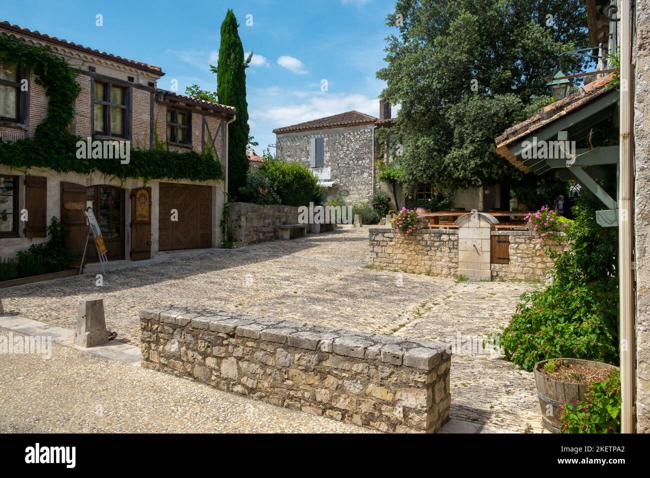 18th July 2019 - Pujols, France: Historic architecture and summer ...