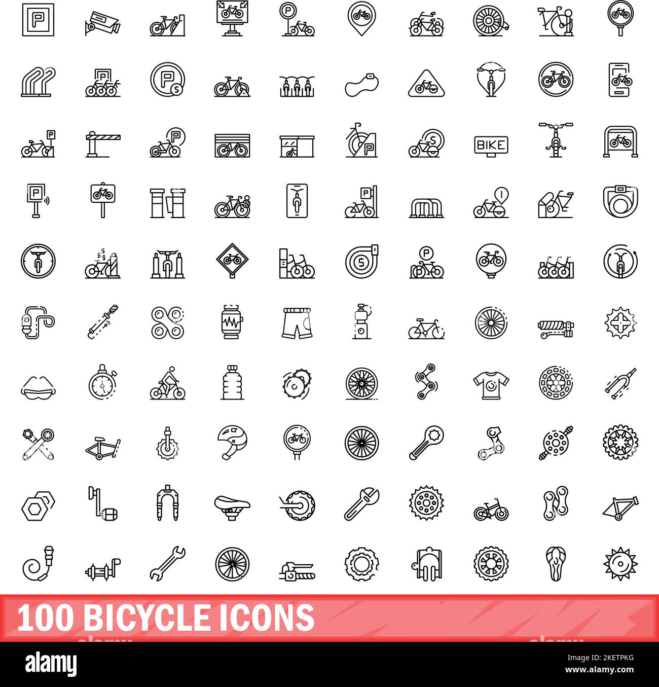 100 bicycle icons set. Outline illustration of 100 bicycle icons vector ...