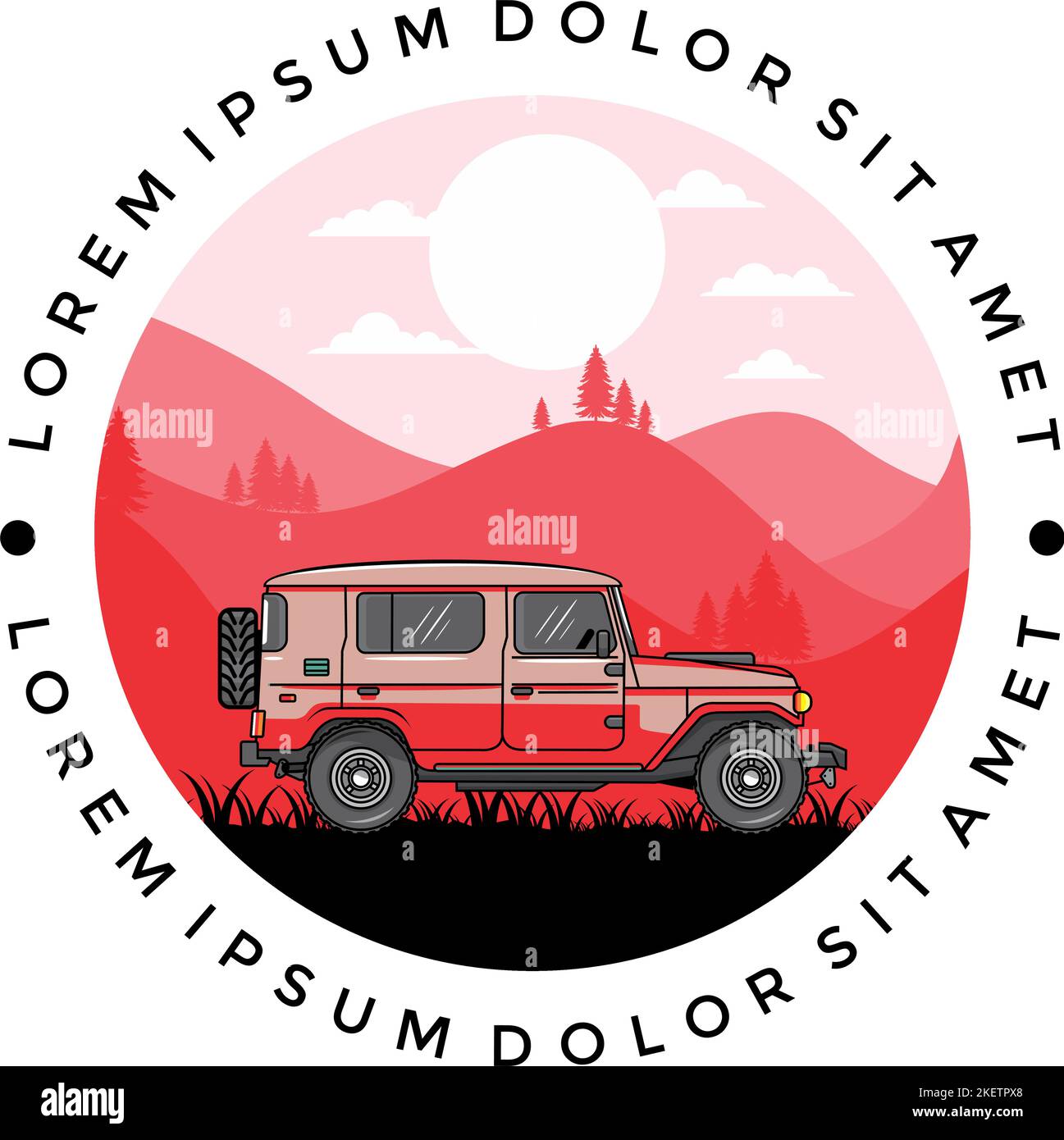 Off road car infront of mountain landscape illustration design Stock ...