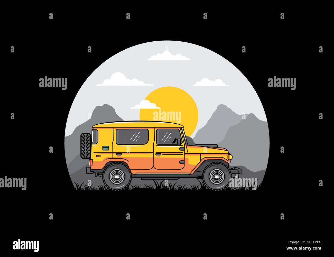 Off road car infront of mountain landscape illustration design Stock ...