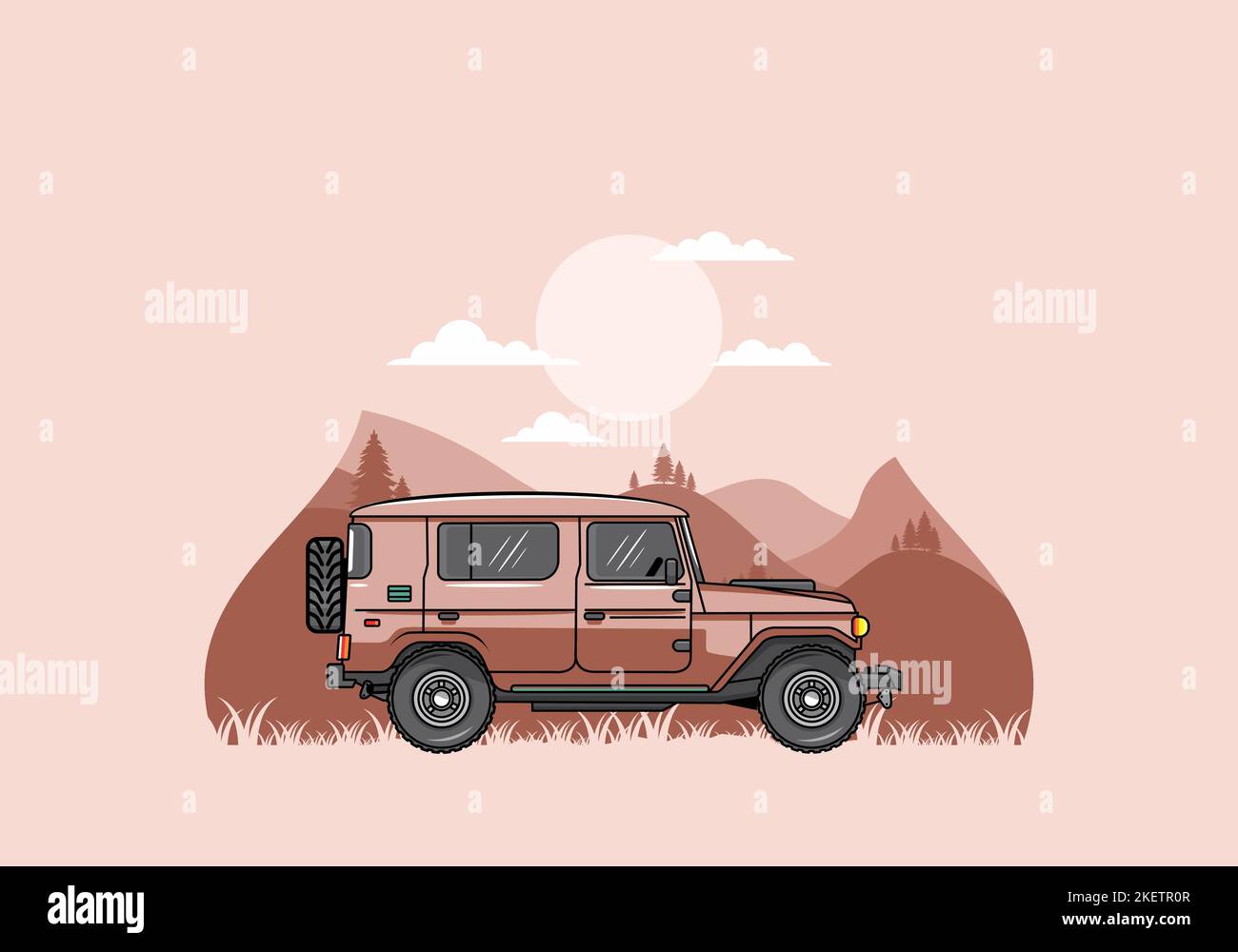 Off road car infront of mountain landscape illustration design Stock ...