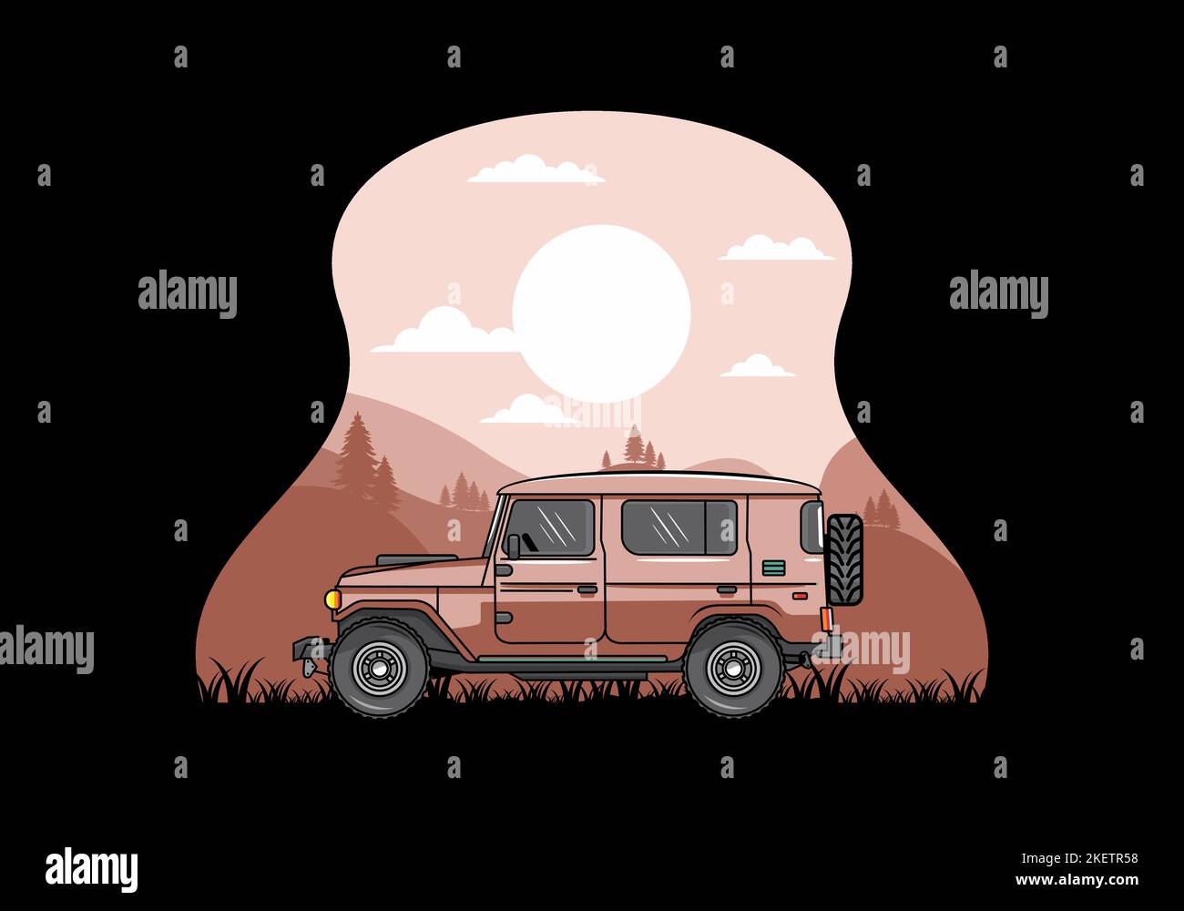 Off road car infront of mountain landscape illustration design Stock ...