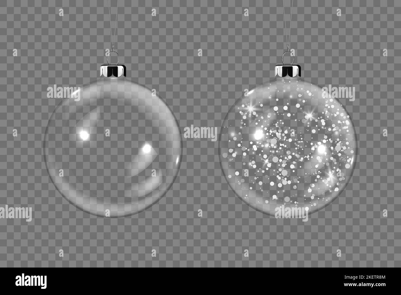 Vector Realistic 3d Transparent Christmas Glass Ball Set with Silver ...