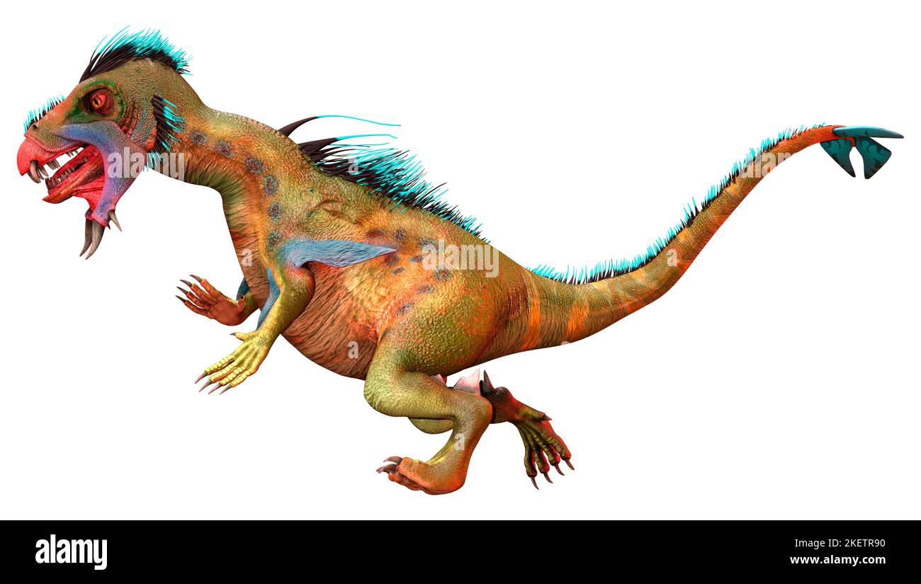 3D rendering of a science fiction alien dinosaur isolated on white ...
