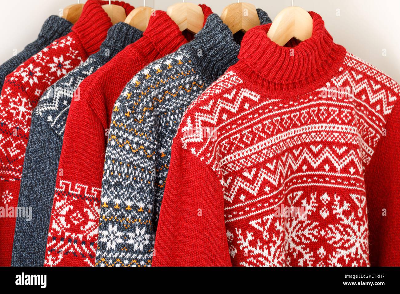 Various knitted Christmas turtleneck pullovers with nordic geometric ...