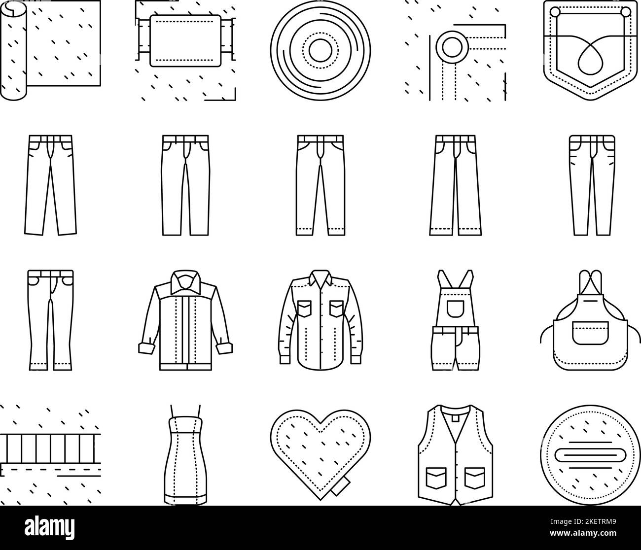 denim textile material fashion icons set vector Stock Vector Image ...