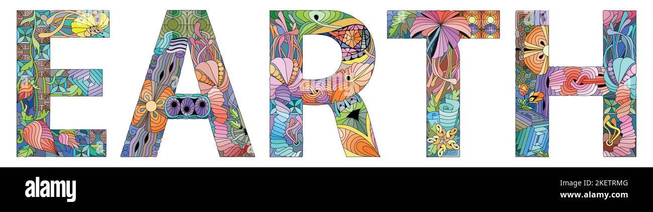 Hand-painted art design. Hand drawn illustration word EARTH for t-shirt ...