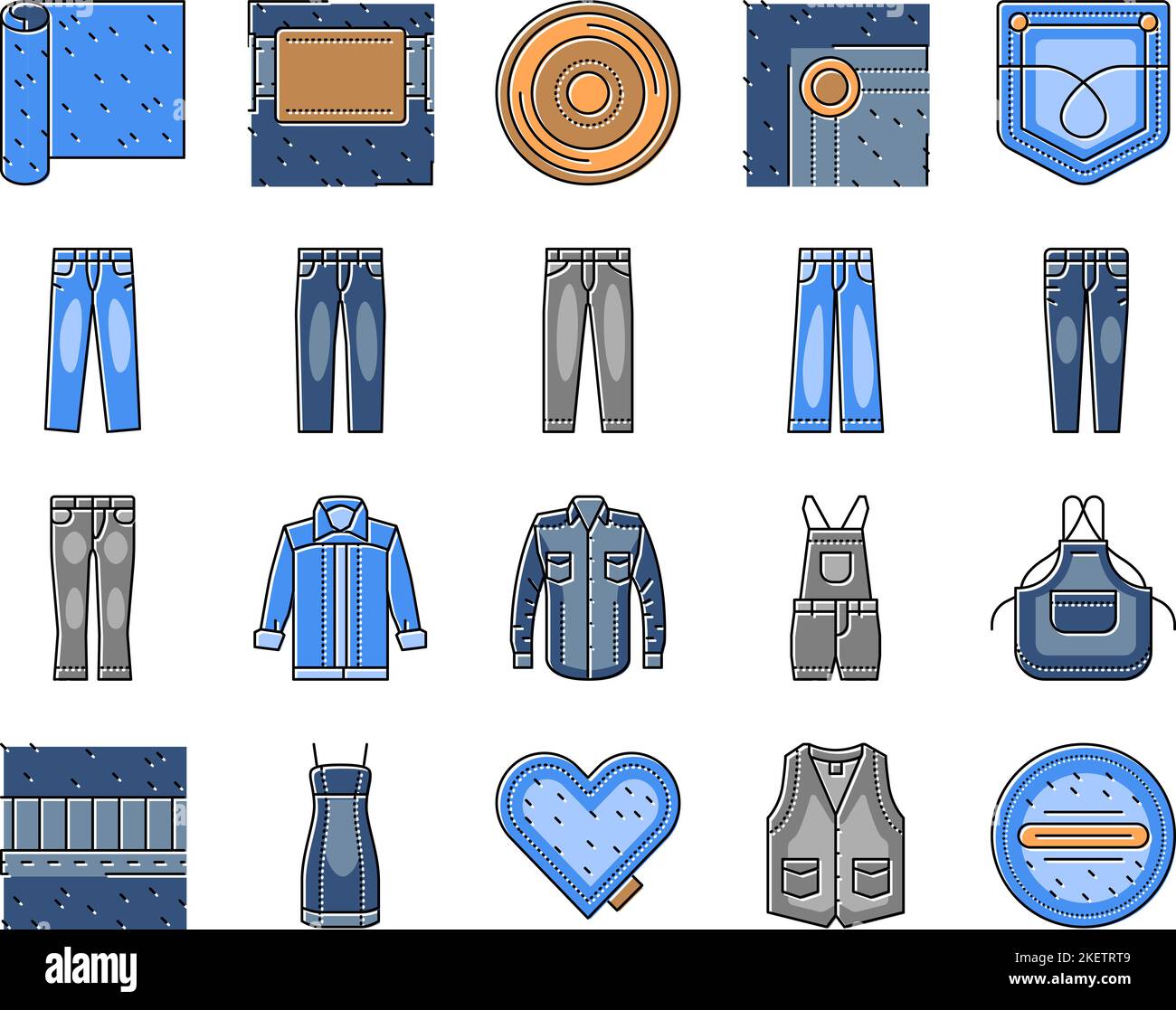 denim textile material fashion icons set vector Stock Vector Image ...