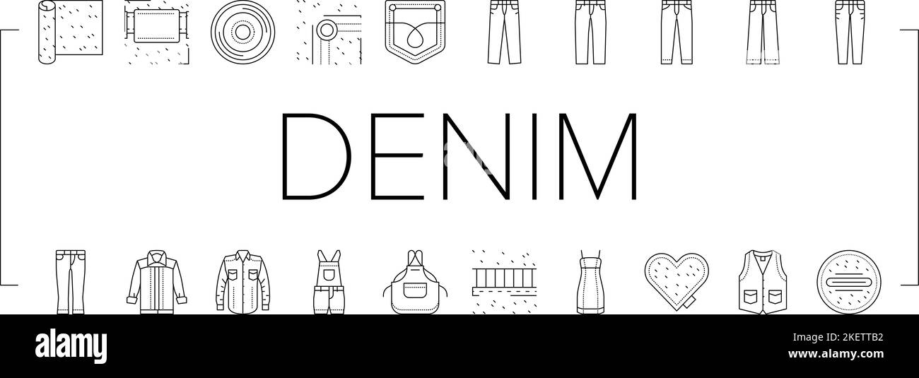denim textile material fashion icons set vector Stock Vector Image ...