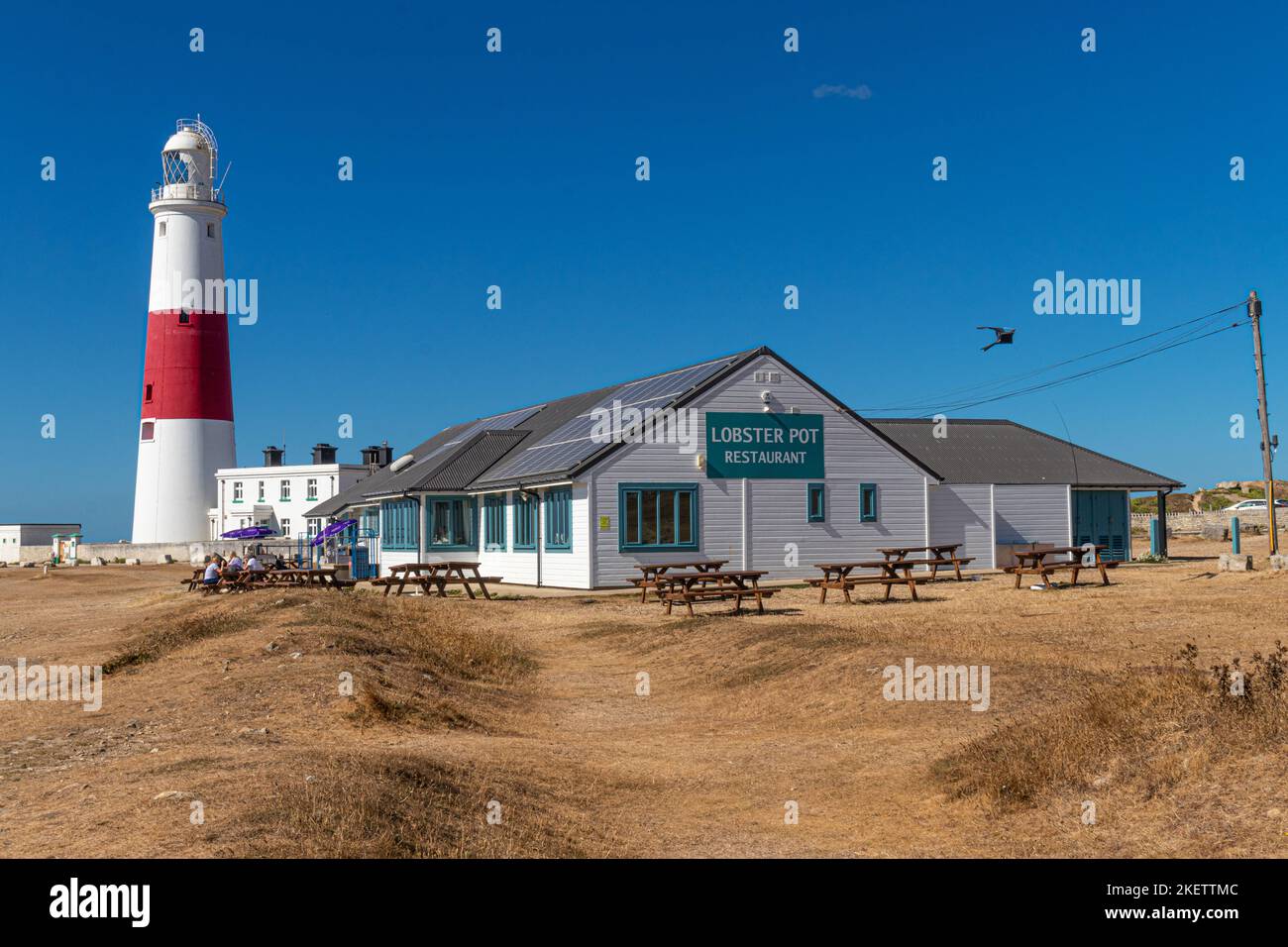 Red and white painted Portland Bill Lighthouse on the Isle of Portland ...