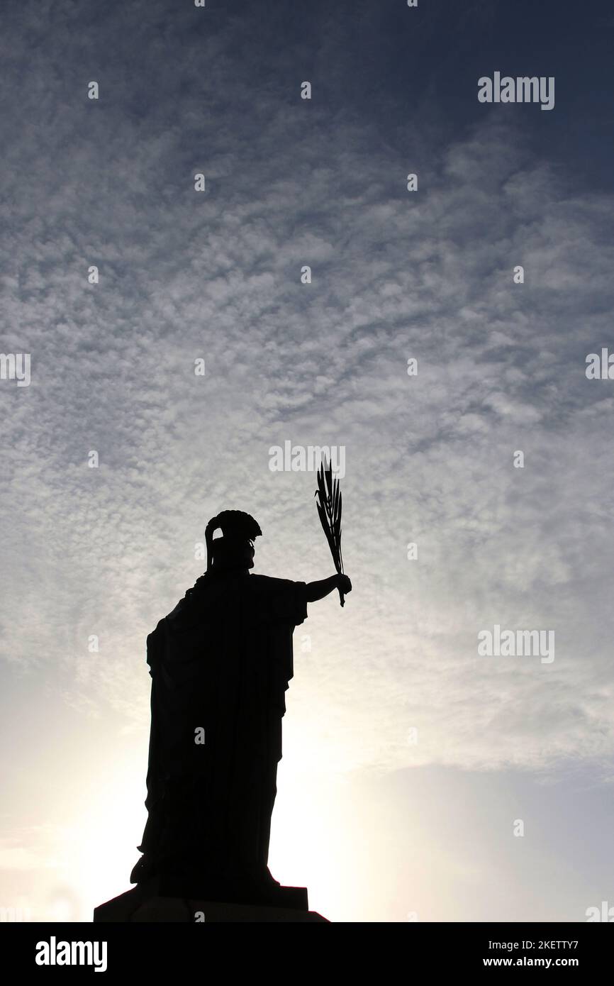 Troon War memorial, Cenotaph Ayrshire, Scotland, UK Silhouetted against ...