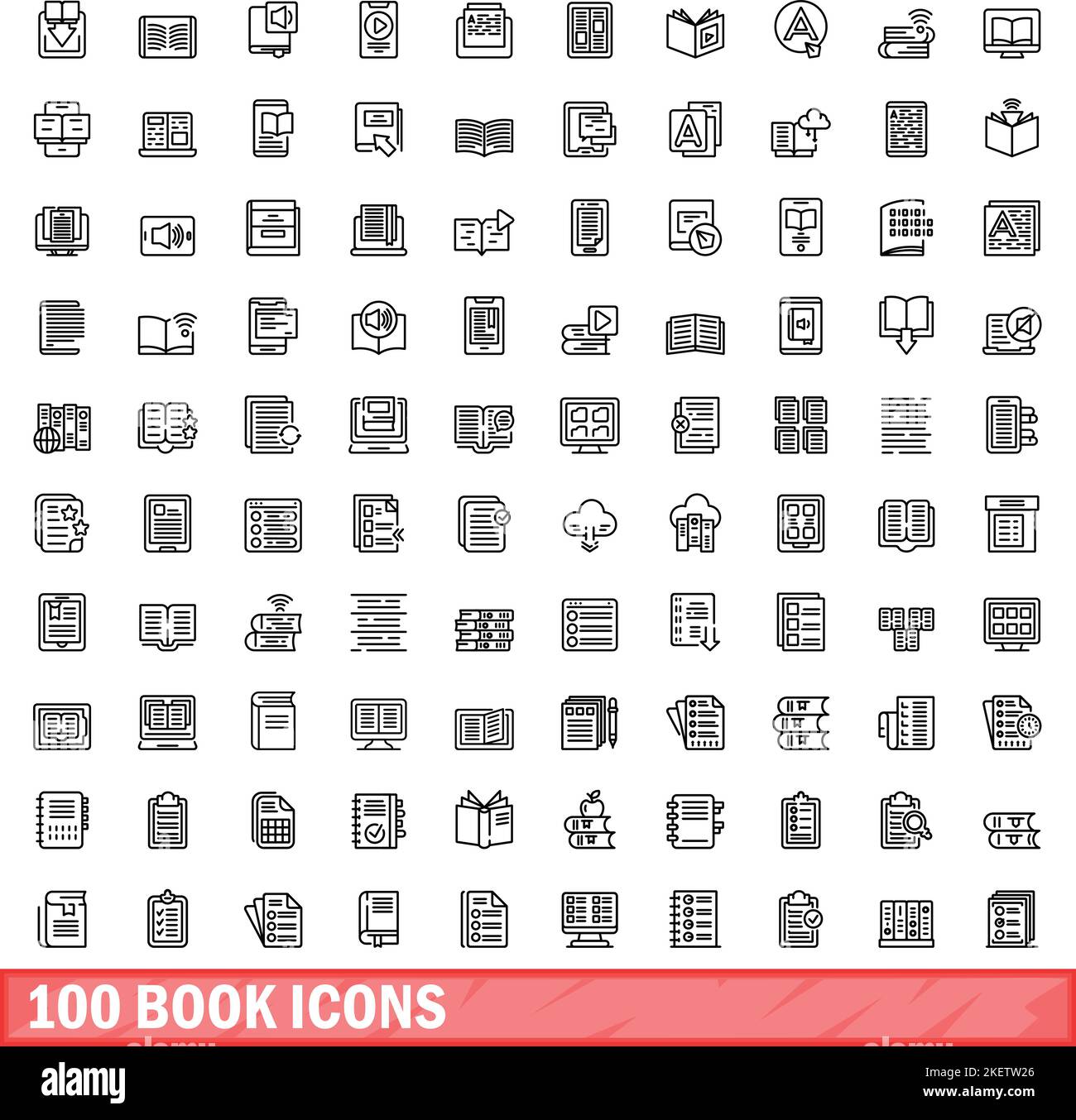 100 book icons set. Outline illustration of 100 book icons vector set ...