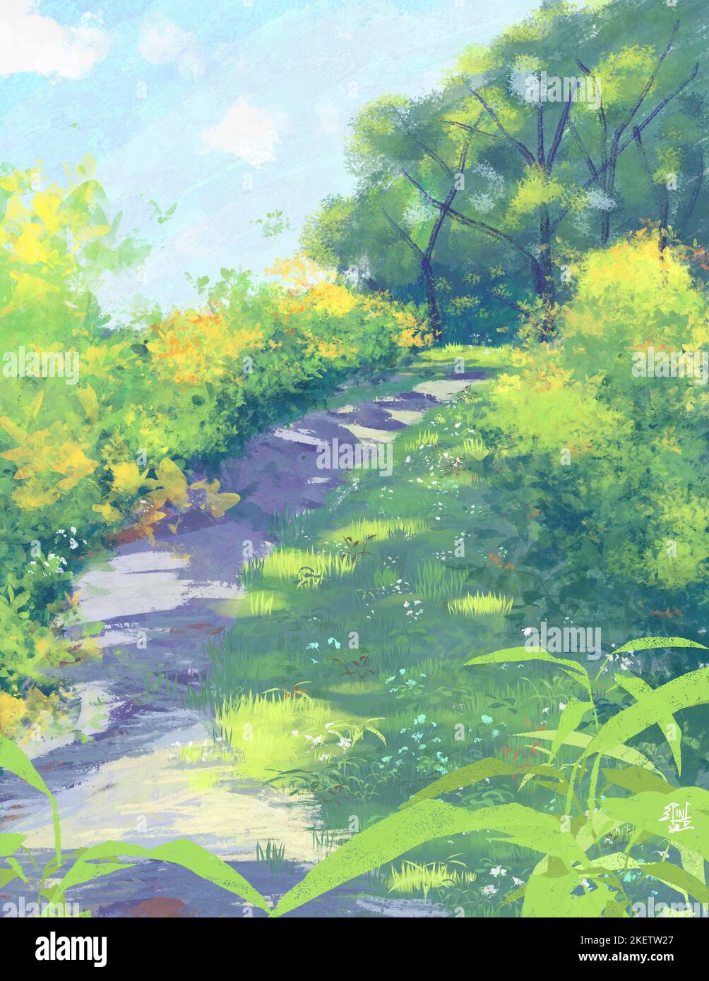 Sunny Summer Outdoor Path in Nature Park Stock Photo - Alamy