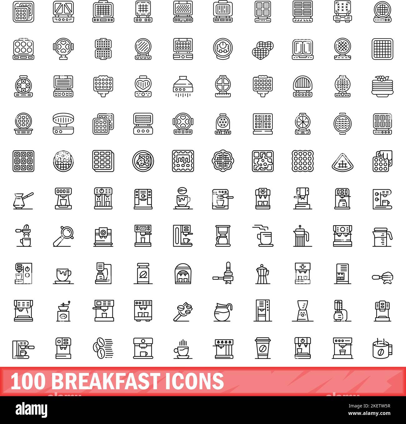 100 breakfast icons set. Outline illustration of 100 breakfast icons ...