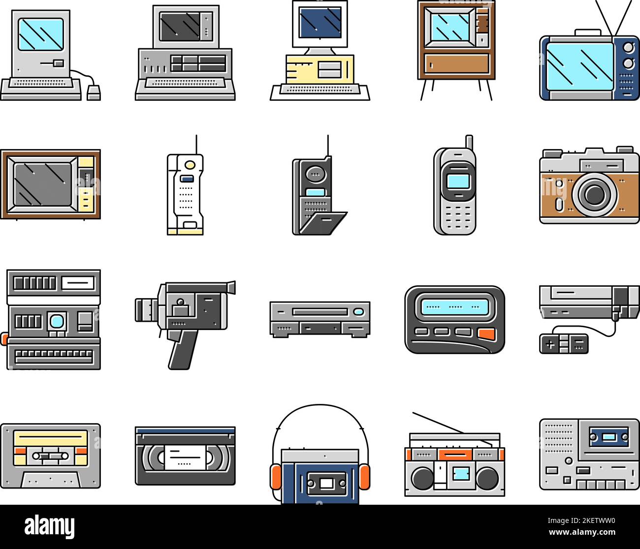 retro gadget technology device icons set vector Stock Vector Image ...
