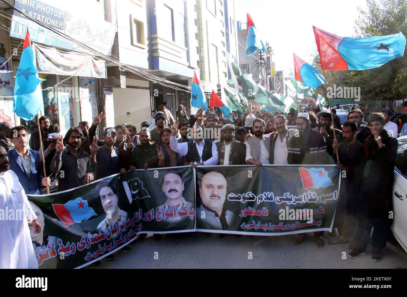 Gujranwala, Pakistan, November 14, 2022. Members of Pakistan Workers ...