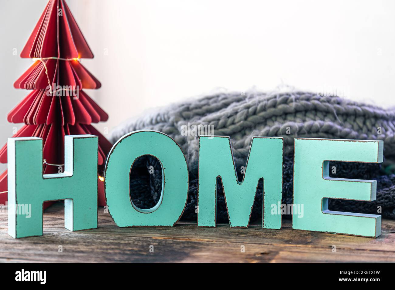 Cozy background with decorative word Home and home decor details Stock ...