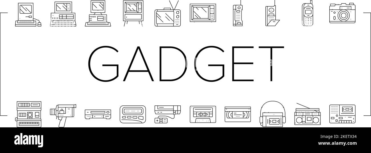 retro gadget technology device icons set vector Stock Vector Image ...