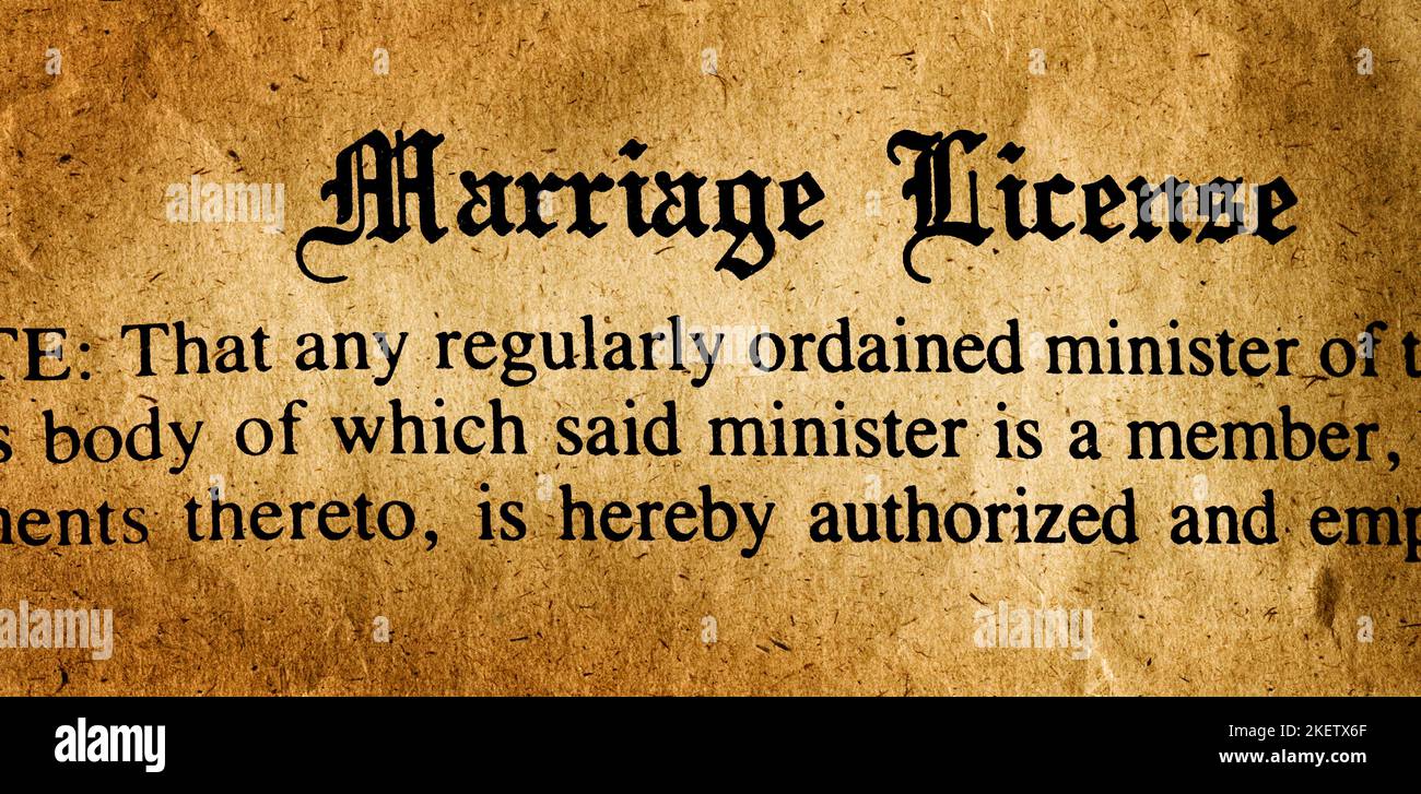 Marriage license form application to be married legally on old worn ...