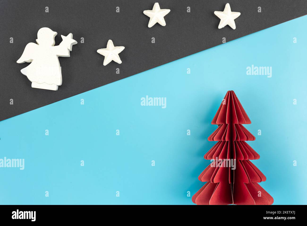 Christmas background with origami paper tree on paper background, flat ...