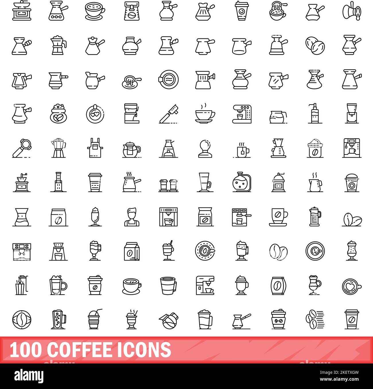 100 coffee icons set. Outline illustration of 100 coffee icons vector ...