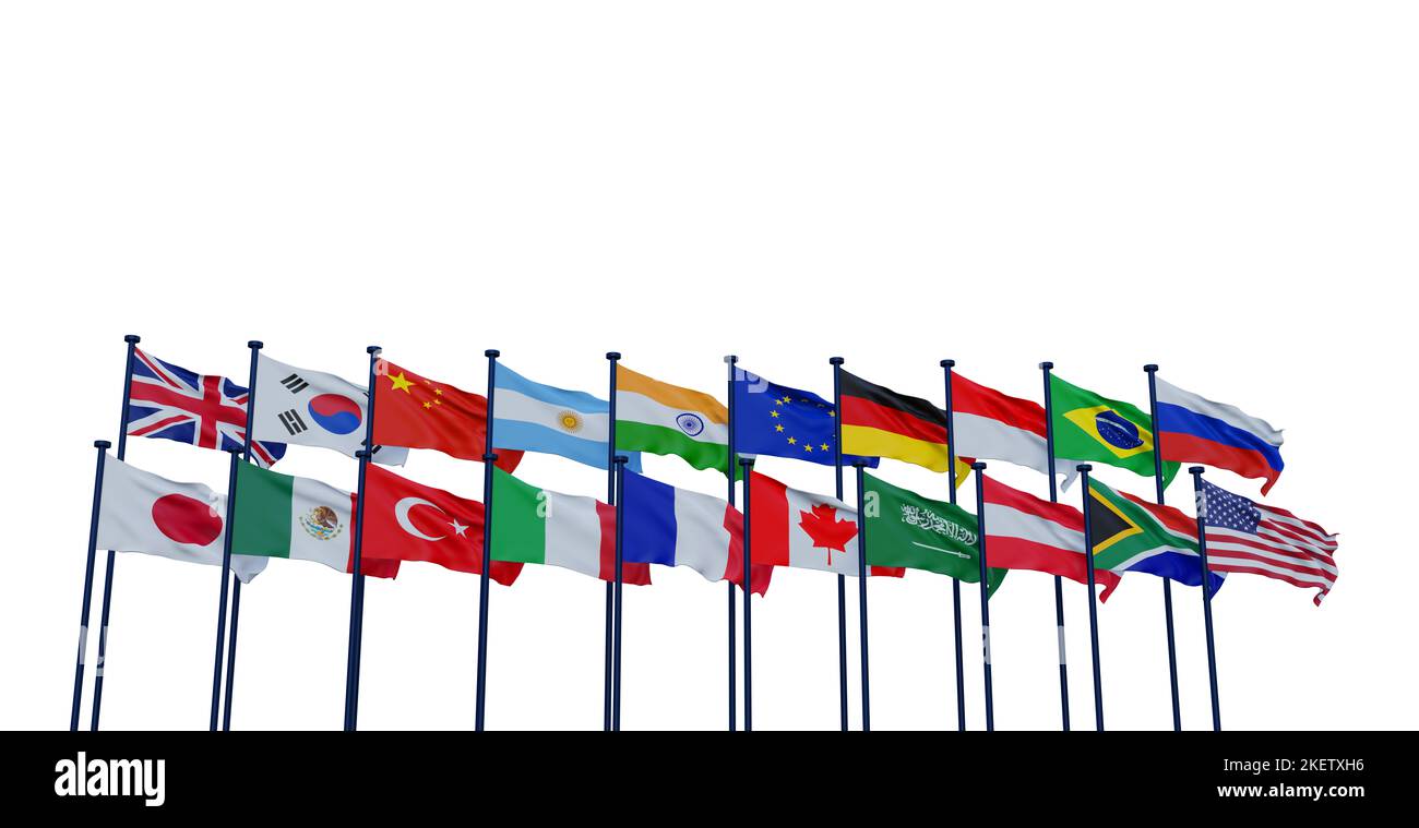 Flags G20 membership , Concept of the G20 summit or meeting, G20 ...